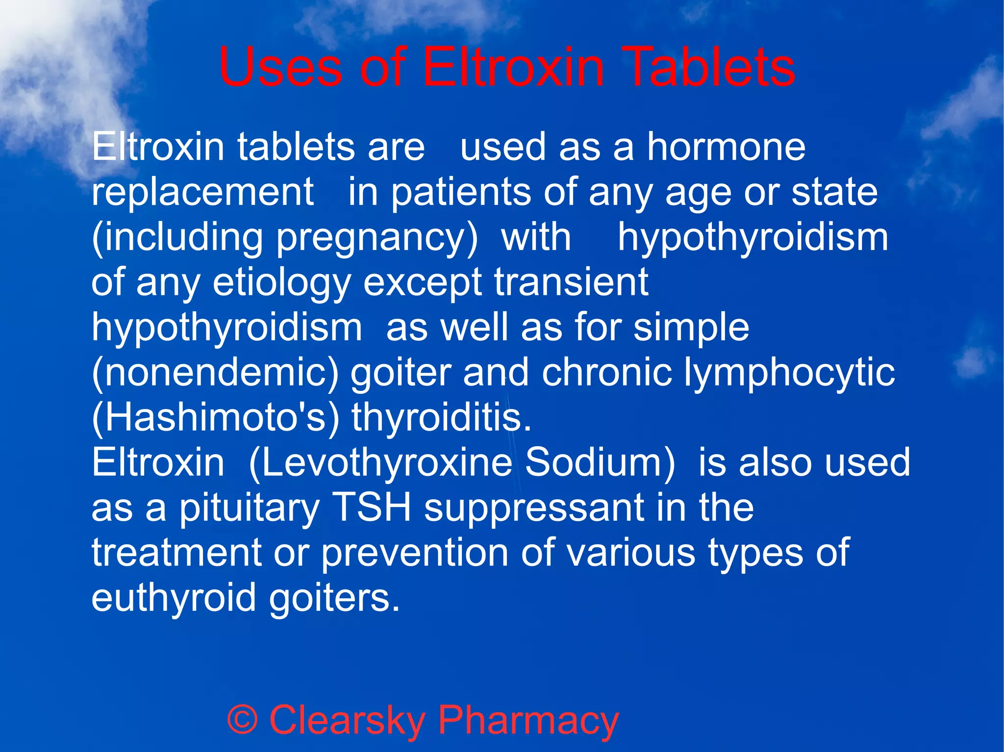 Eltroxin (Levothyroxine Sodium Tablets) | ODP