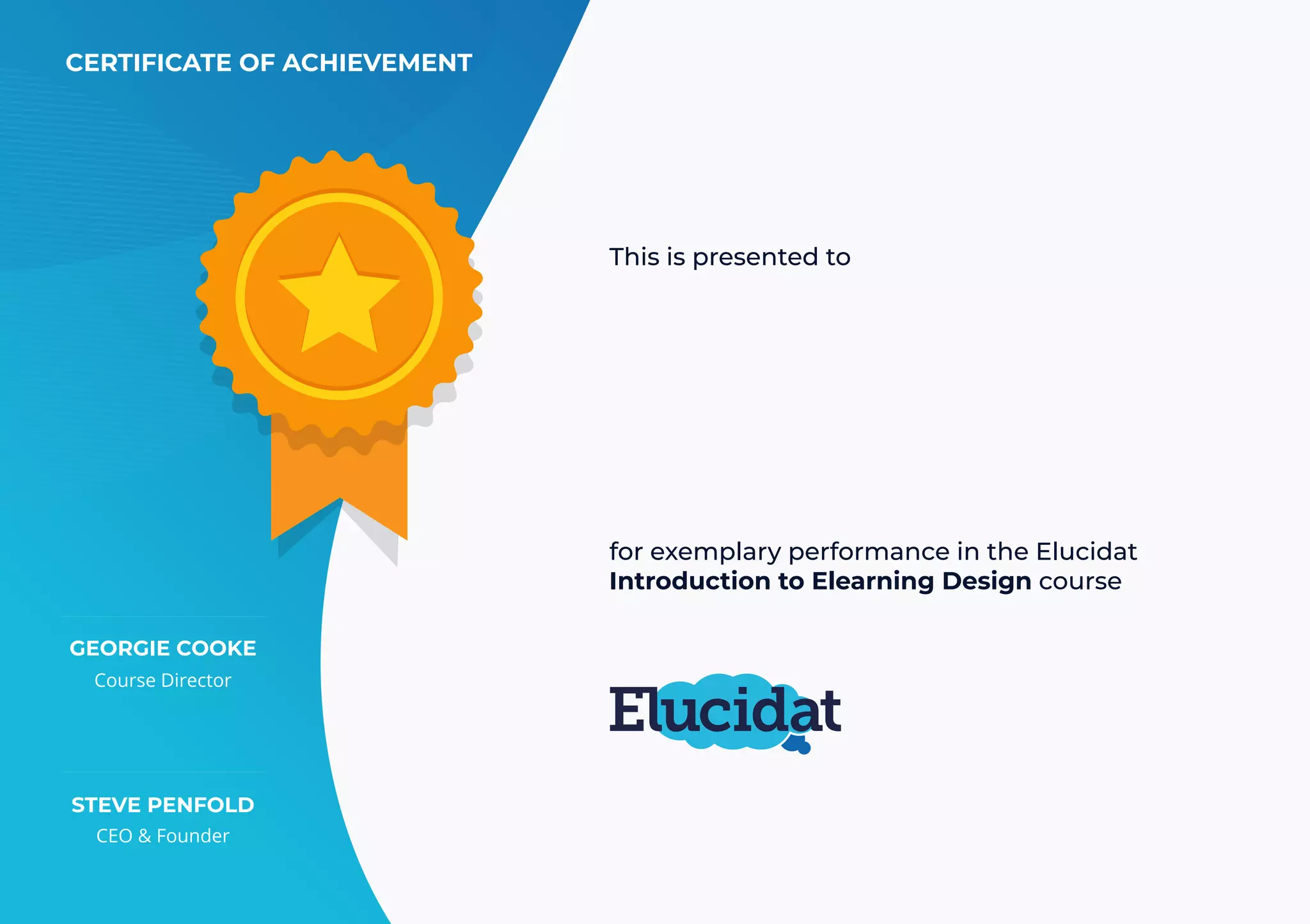 Certificate of Achievement for Elearning Design Course | PPT
