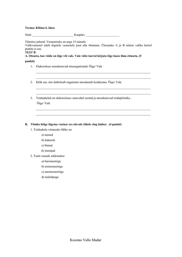 Elukooslus 6. klass | PDF