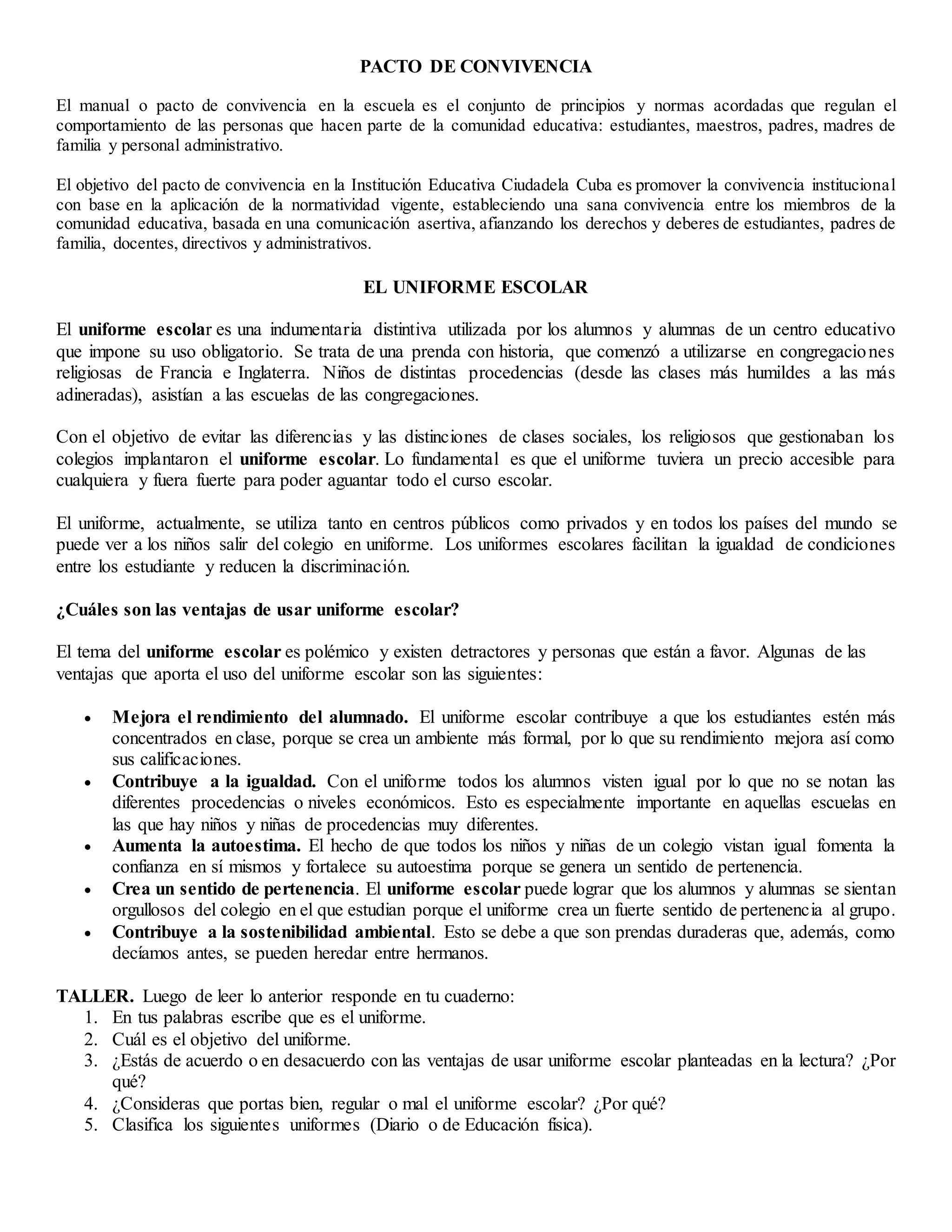 El uniforme escolar | DOCX
