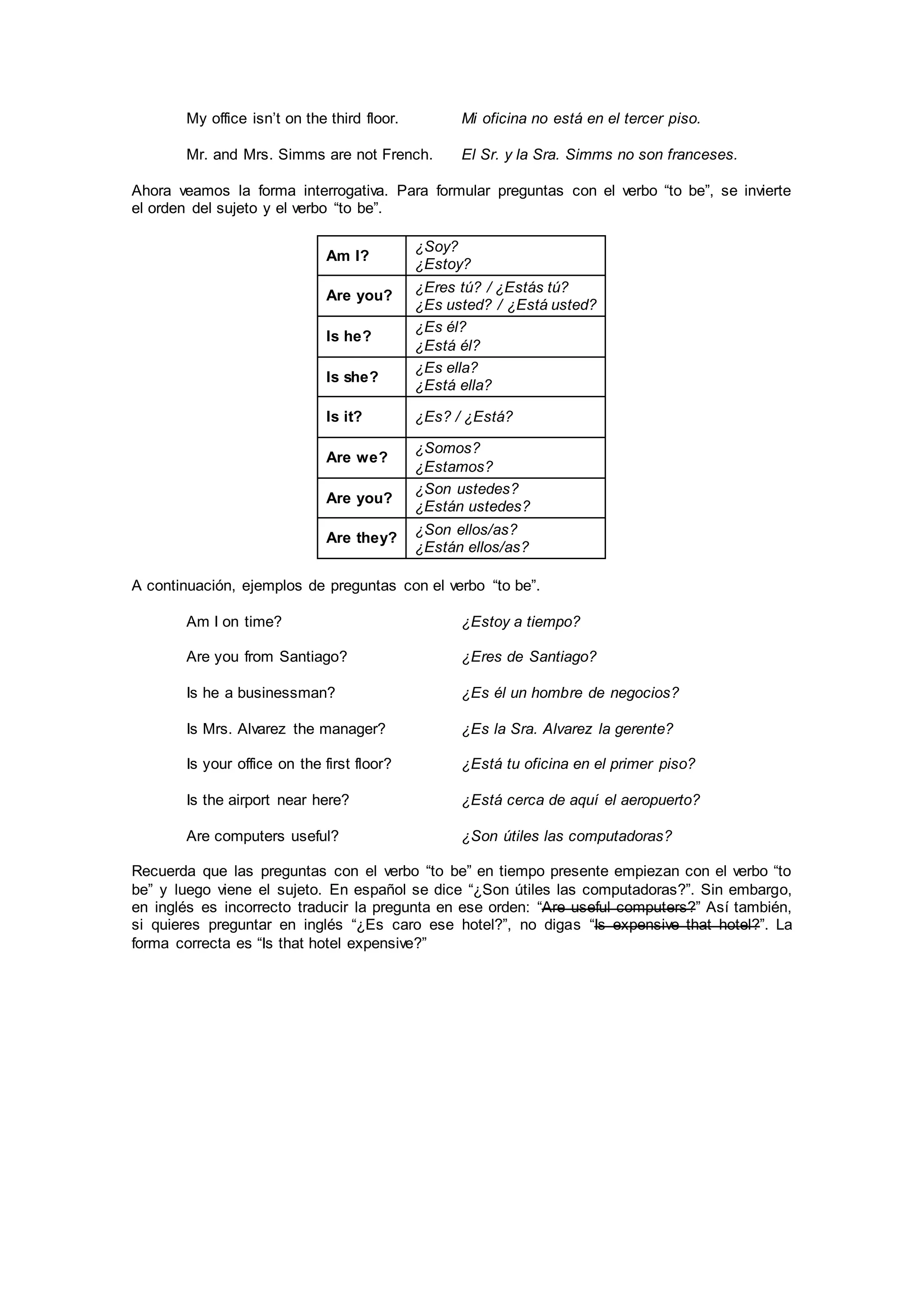 El verbo to be en tiempo presente | PDF