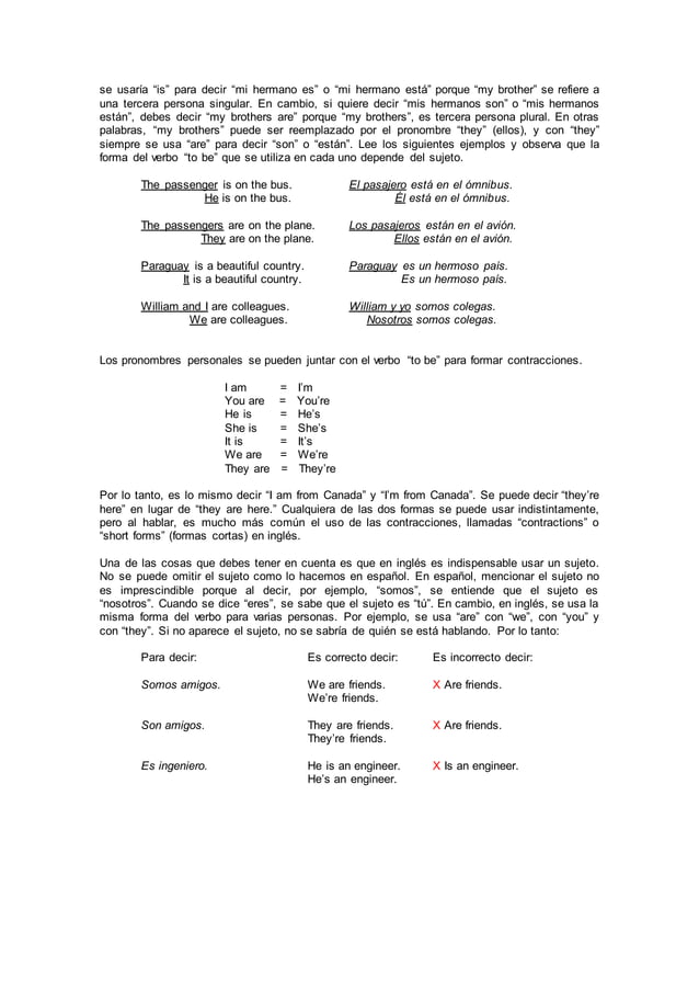 El verbo to be en tiempo presente | PDF