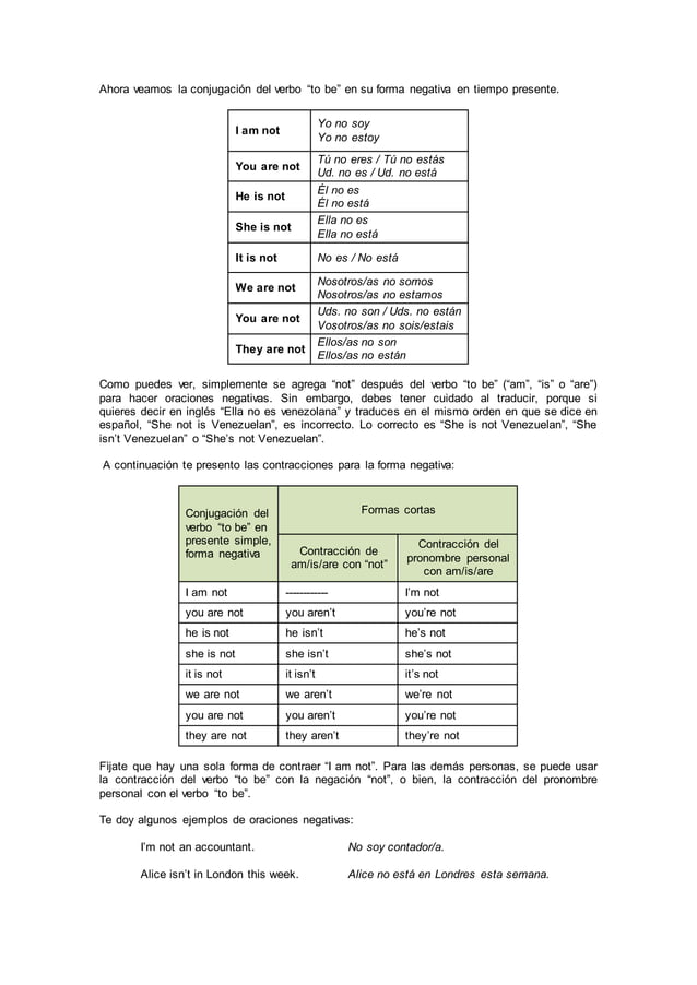 El verbo to be en tiempo presente | PDF