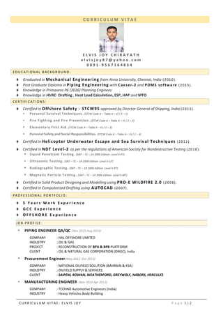 Elvis joy cv- mechanical engineer, primavera p6 hvac | PDF