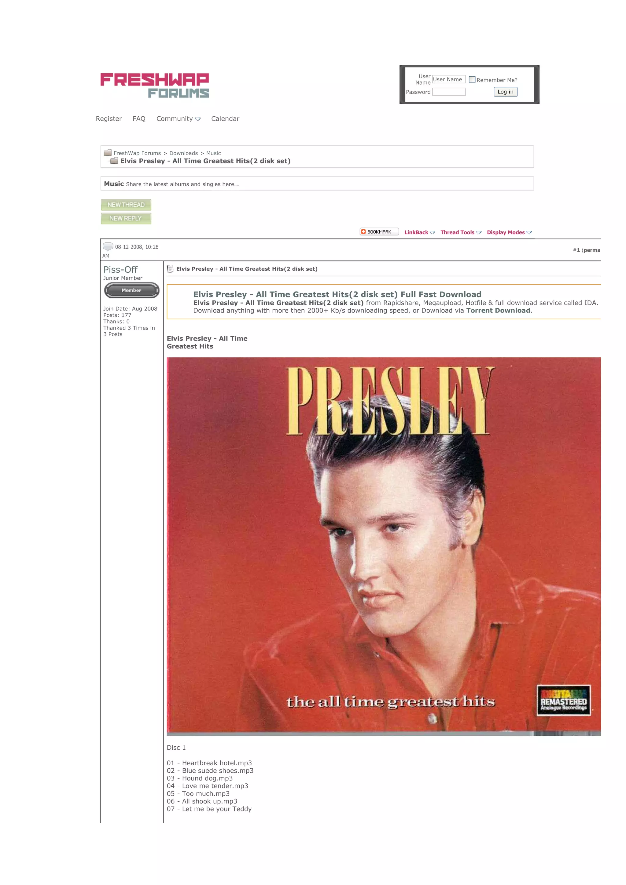 Elvis Presley All Time Greatest Hits 2008 | PDF