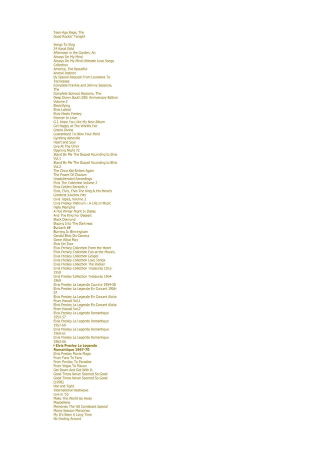 Elvis Presley La Legende Romantique 1967 70 Bmg France 1998 | PDF