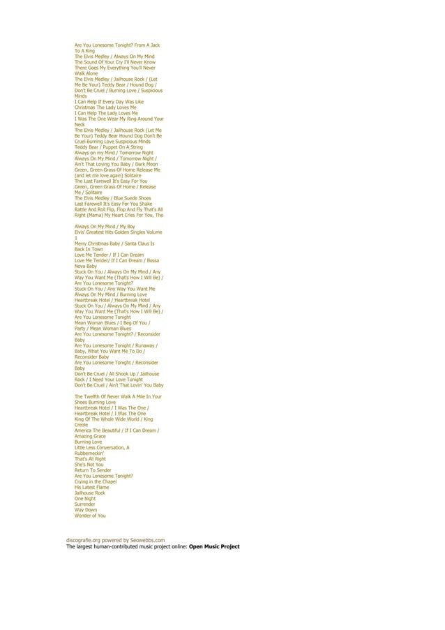 Elvis Presley La Legende Romantique 1967 70 Bmg France 1998 | PDF