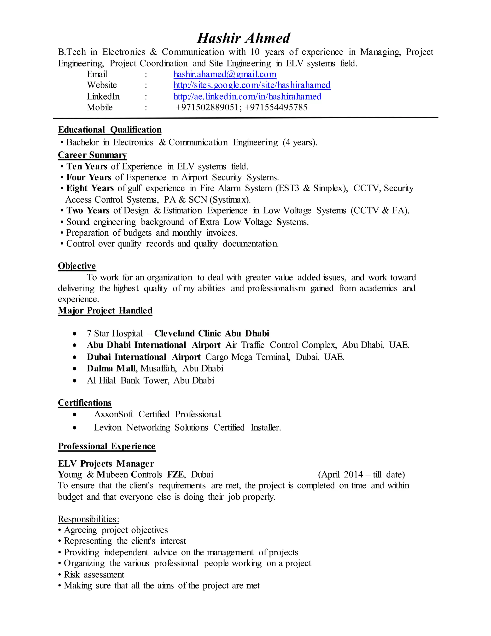 ELV Project Manager CV | DOCX