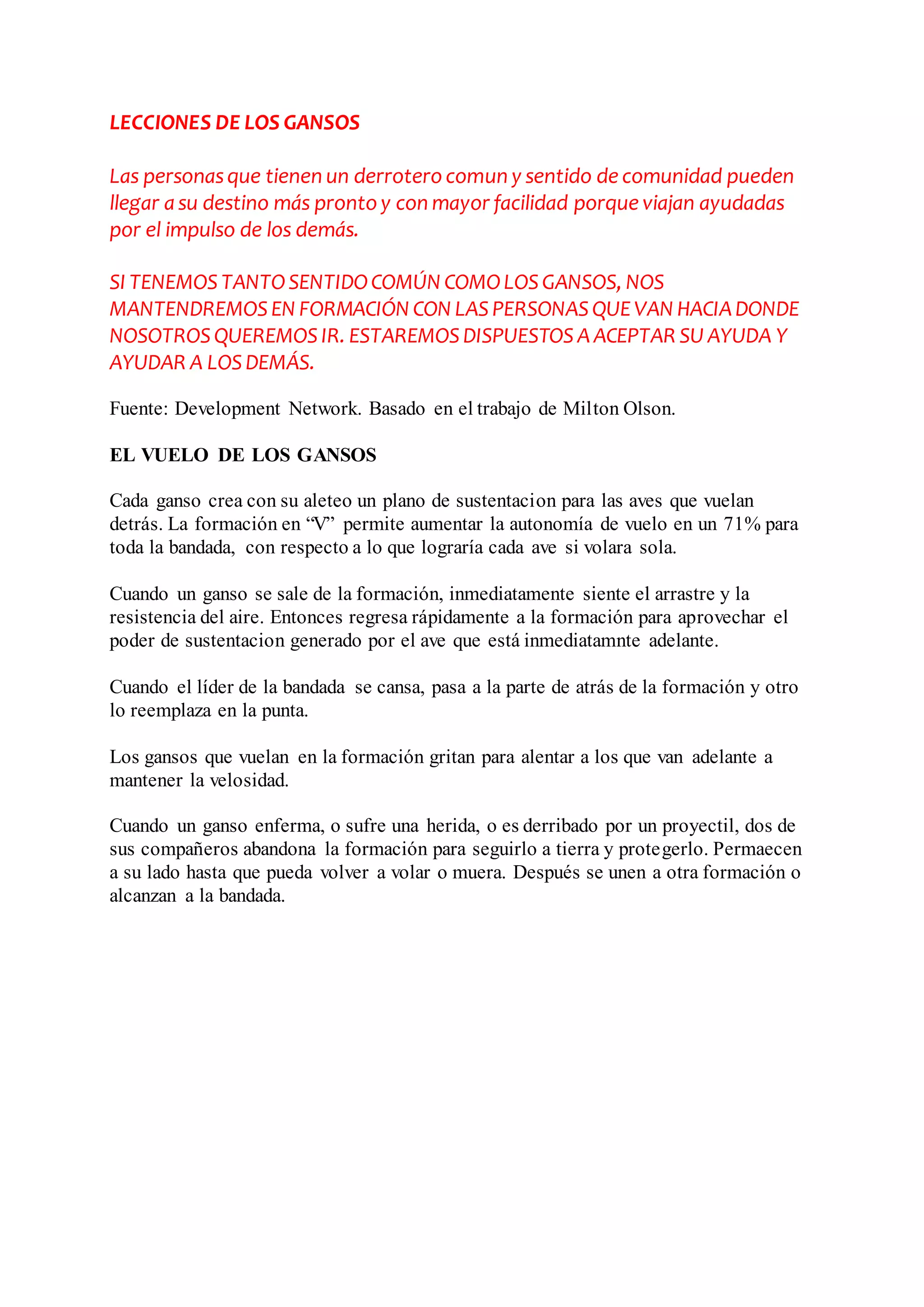 El vuelo de los gansos | DOCX