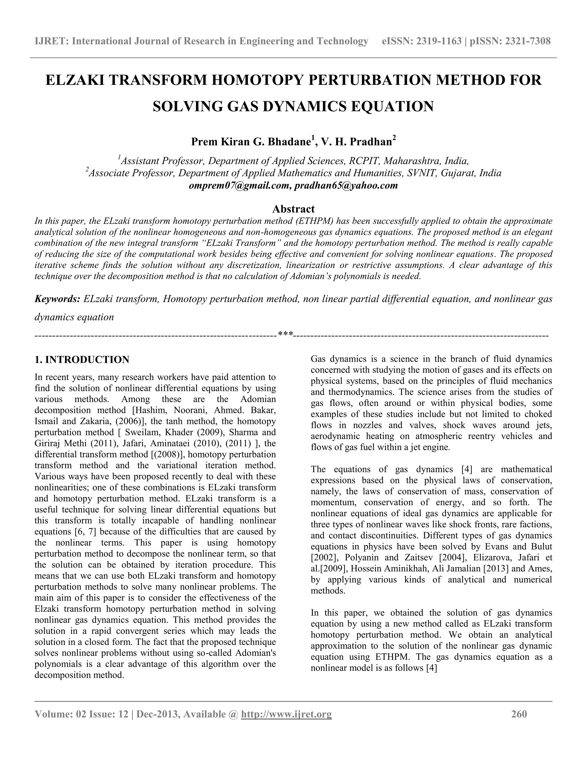 Elzaki transform homotopy perturbation method for solving gas dynamics equation | PDF | Web ...