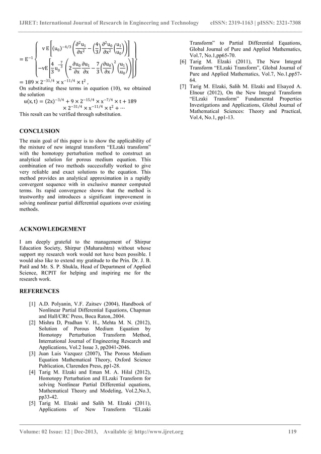 Elzaki Transform Homotopy Perturbation Method For Solving Porous Medium