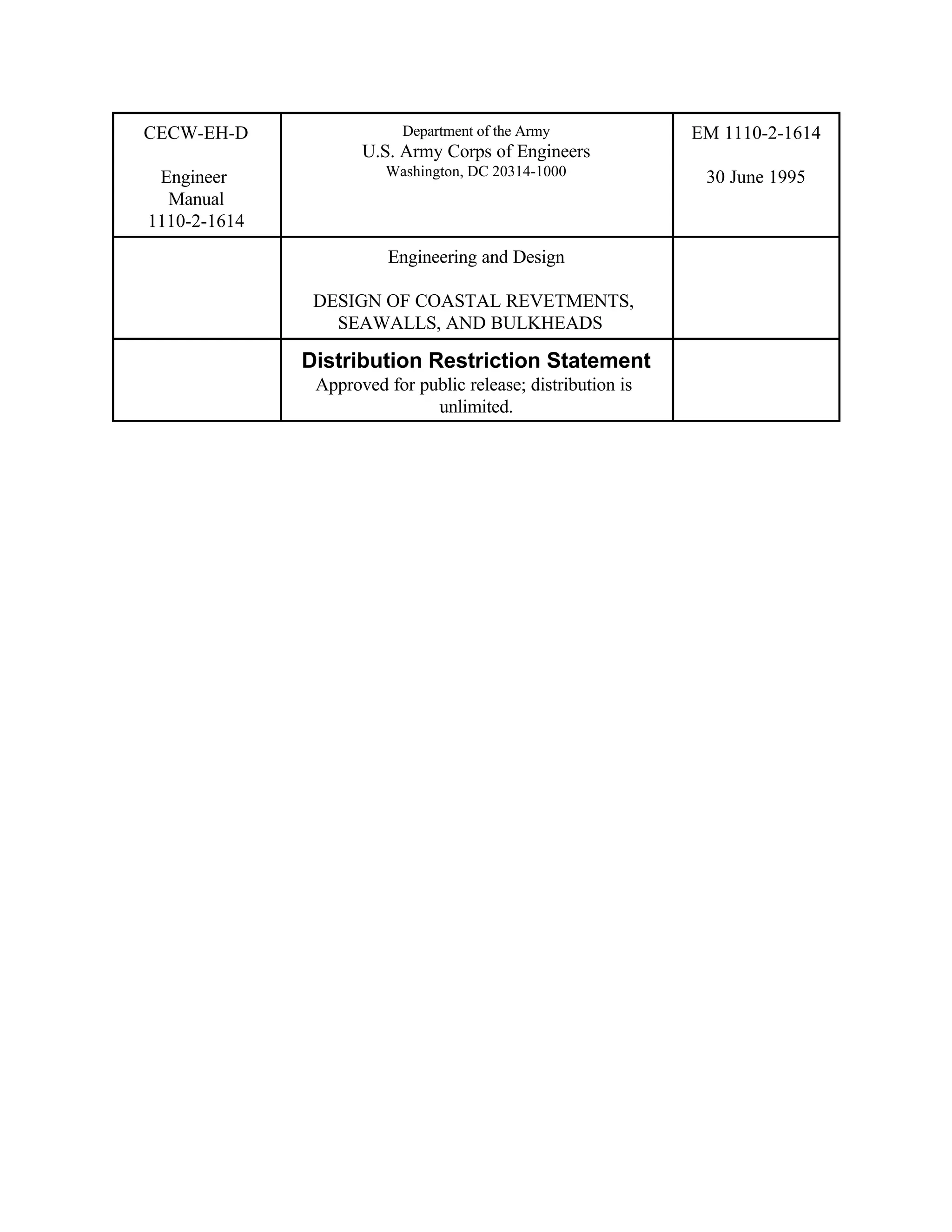 Em 1110-2-1614 design of coastal revetments,seawalls, and bulkheads | PDF