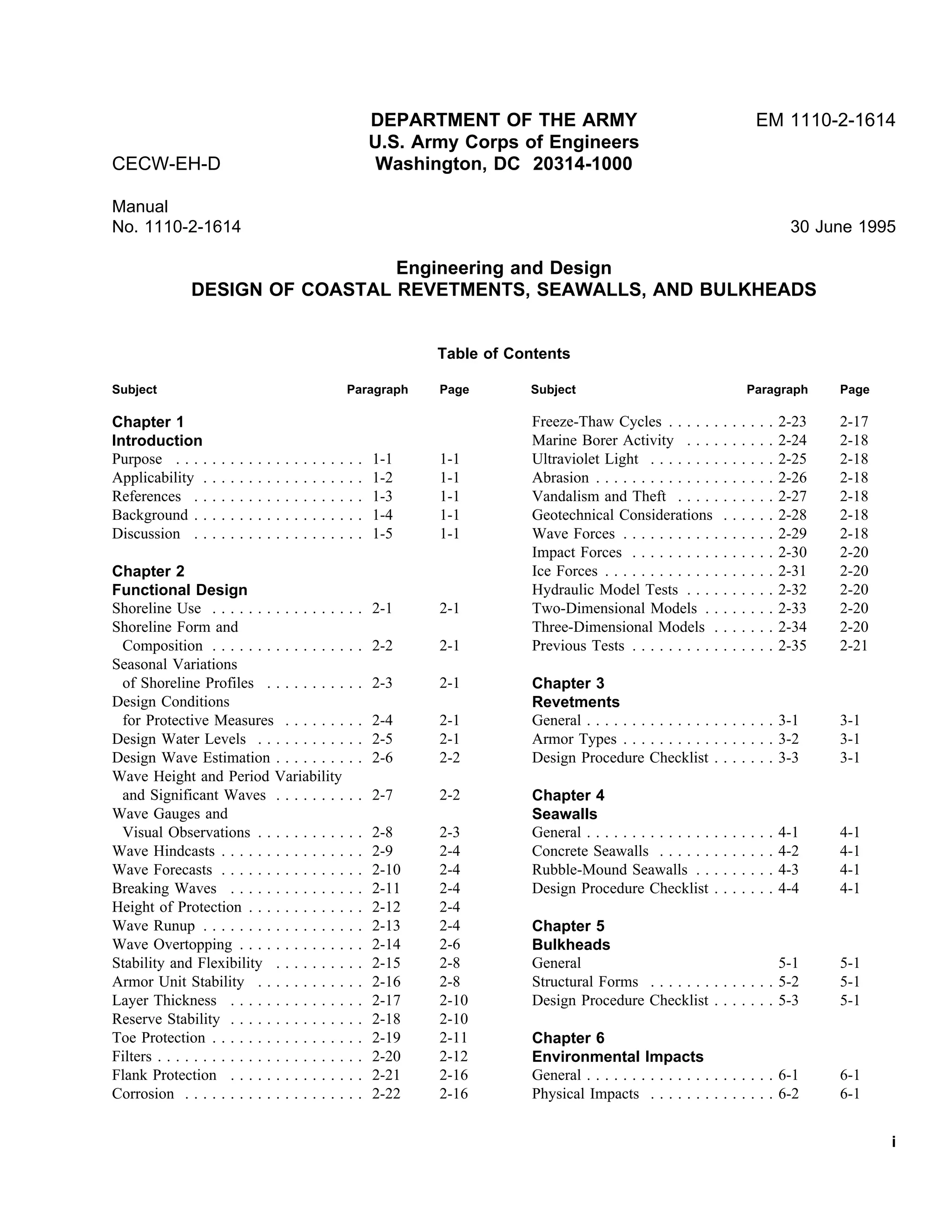Em 1110-2-1614 design of coastal revetments,seawalls, and bulkheads | PDF