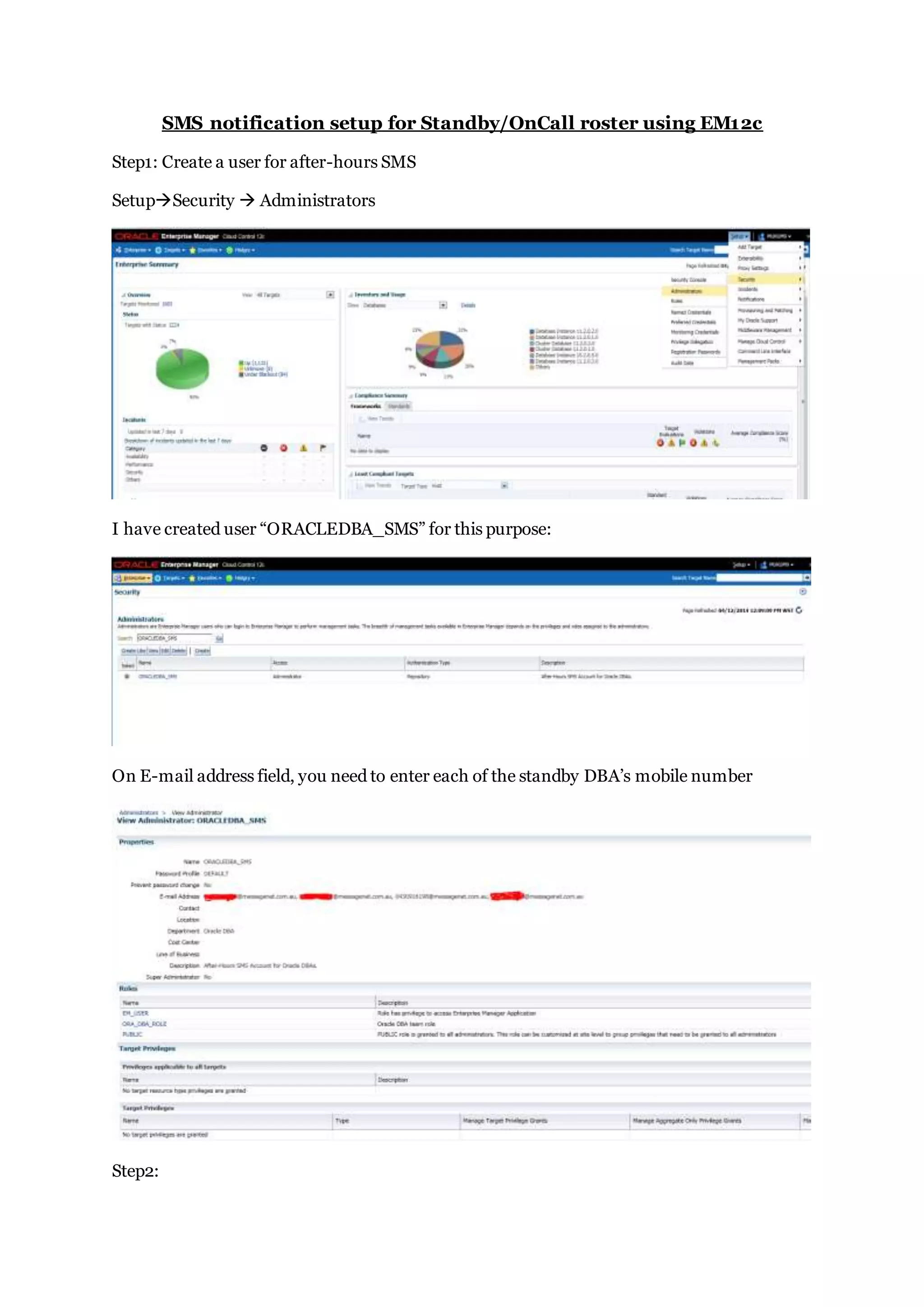SMS notification setup using EM12c | PDF
