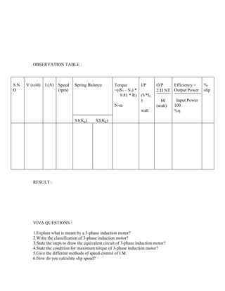 EM-2 LAB MANUAL induction motors and alternators | PDF