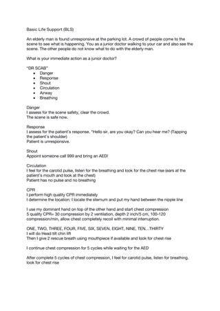 Em osce defib, bls, cpr, abcd | PDF