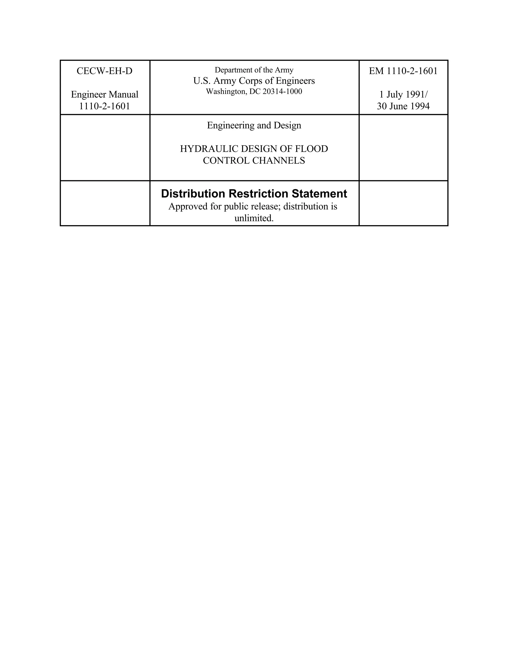 Hydraulic Design of Flood Control Channels | PDF