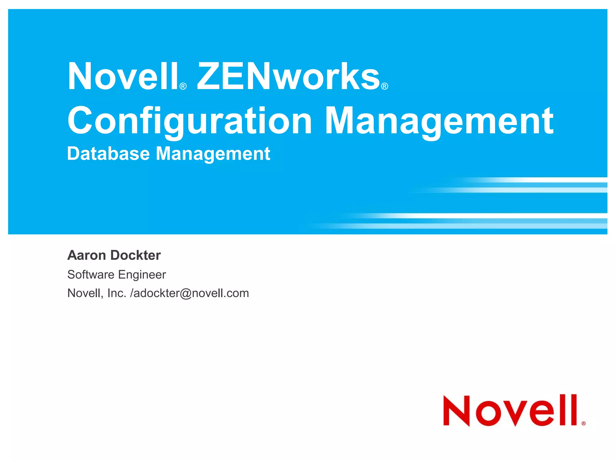 Novell ZENworks Configuration Management Database Management | PDF ...