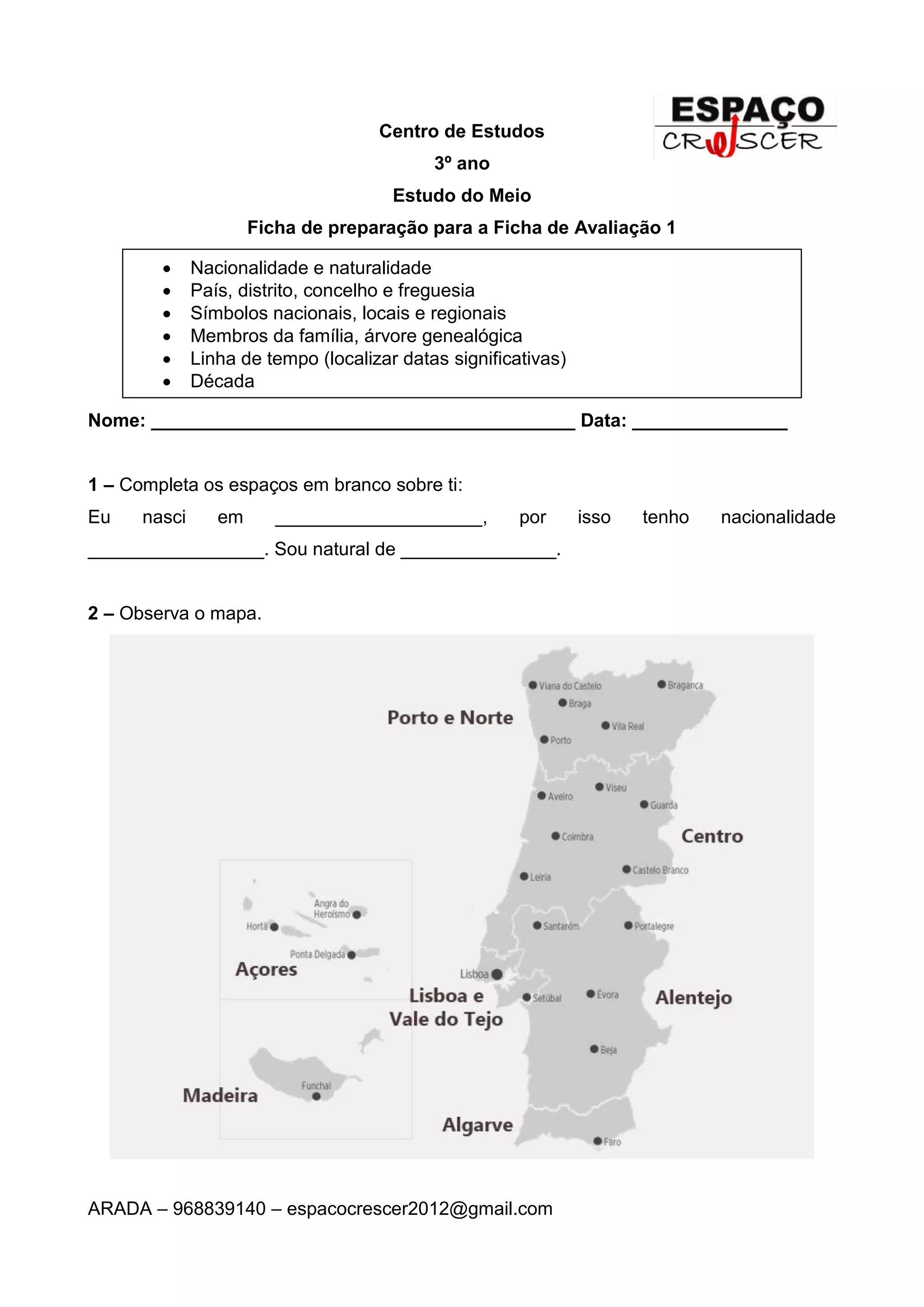 Ficha De Avaliacao De Estudo Do Meio