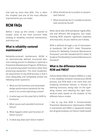 9 Principles of an Effective PM Program based on Reliability Centered Maintenance (RCM) | PDF