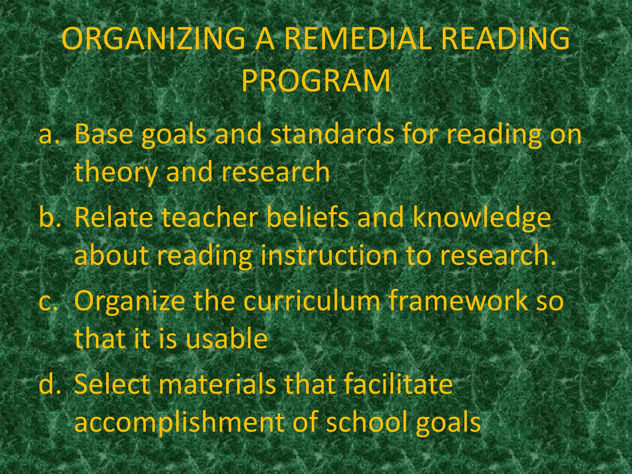 Em8 factors in organizing a remedial reading program | PPTX