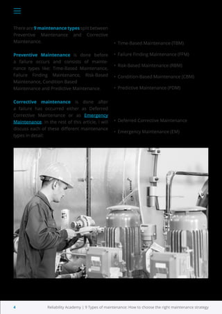 9 Types of maintenance: How to choose the right maintenance strategy | PDF