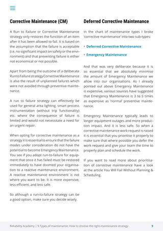 9 Types of maintenance: How to choose the right maintenance strategy | PDF