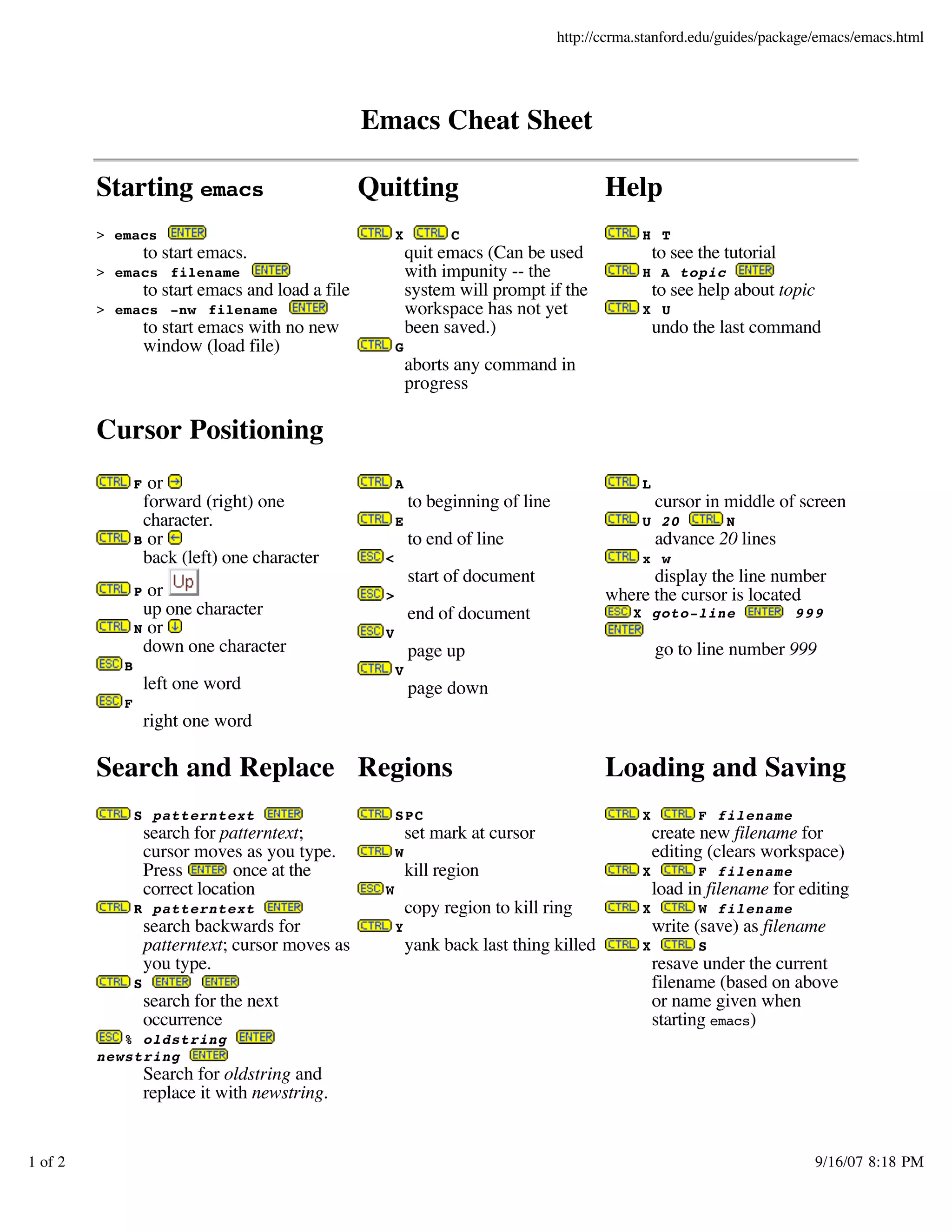 Emacs Cheat Sheet | PDF