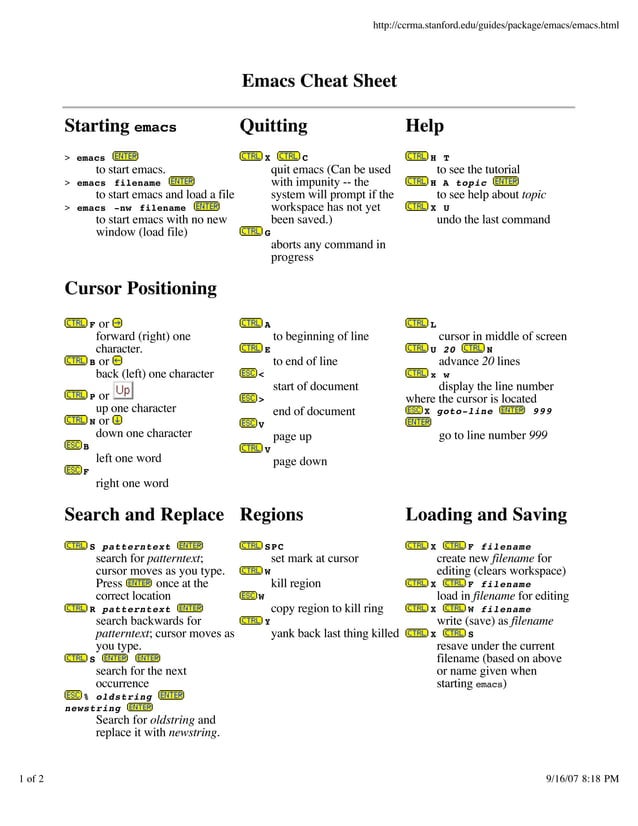 Emacs Cheat Sheet | PPT