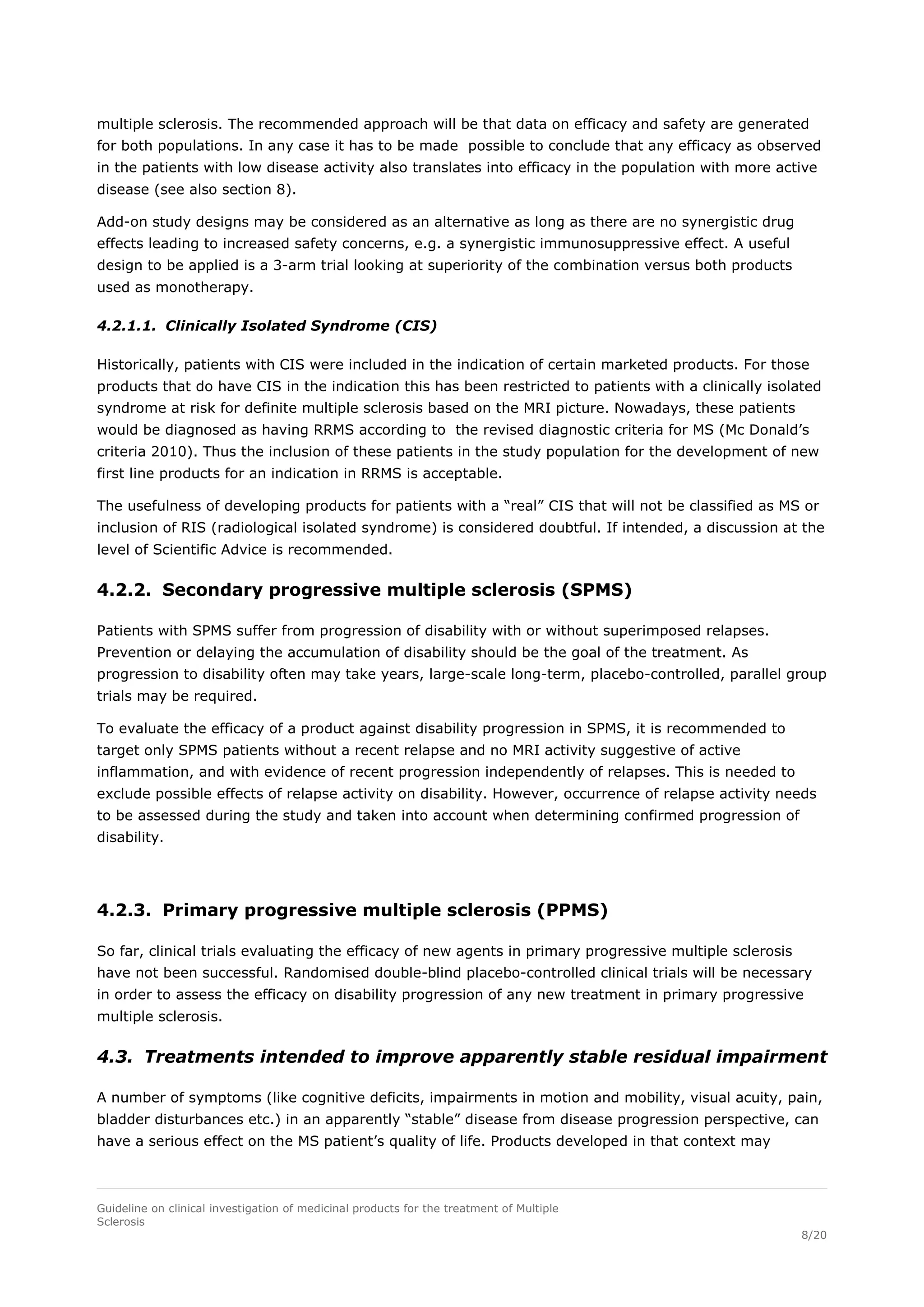 EMA Guideline investigation medicinal products for Multiple Sclerosis ...