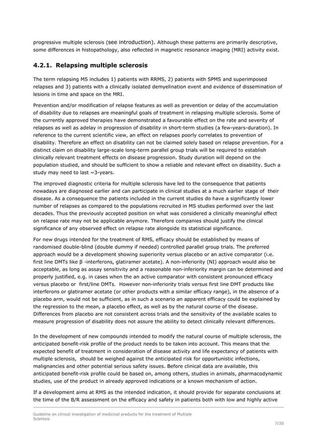EMA Guideline investigation medicinal products for Multiple Sclerosis ...