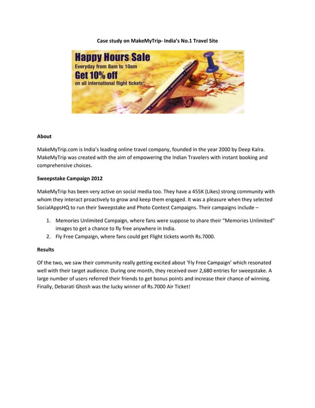 Social Media Case Study on MakeMyTrip.com | Social Networking | Internet
