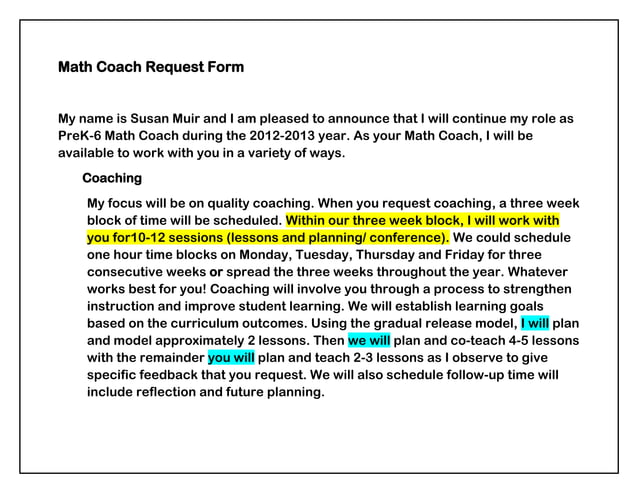 Math Coach Request | PPT