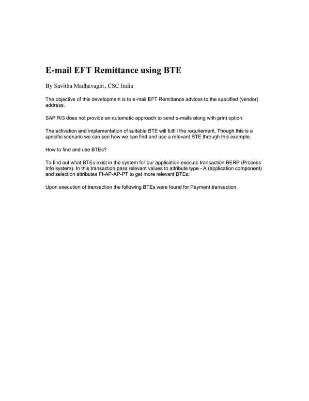 E mail eft remittance using bte | PDF