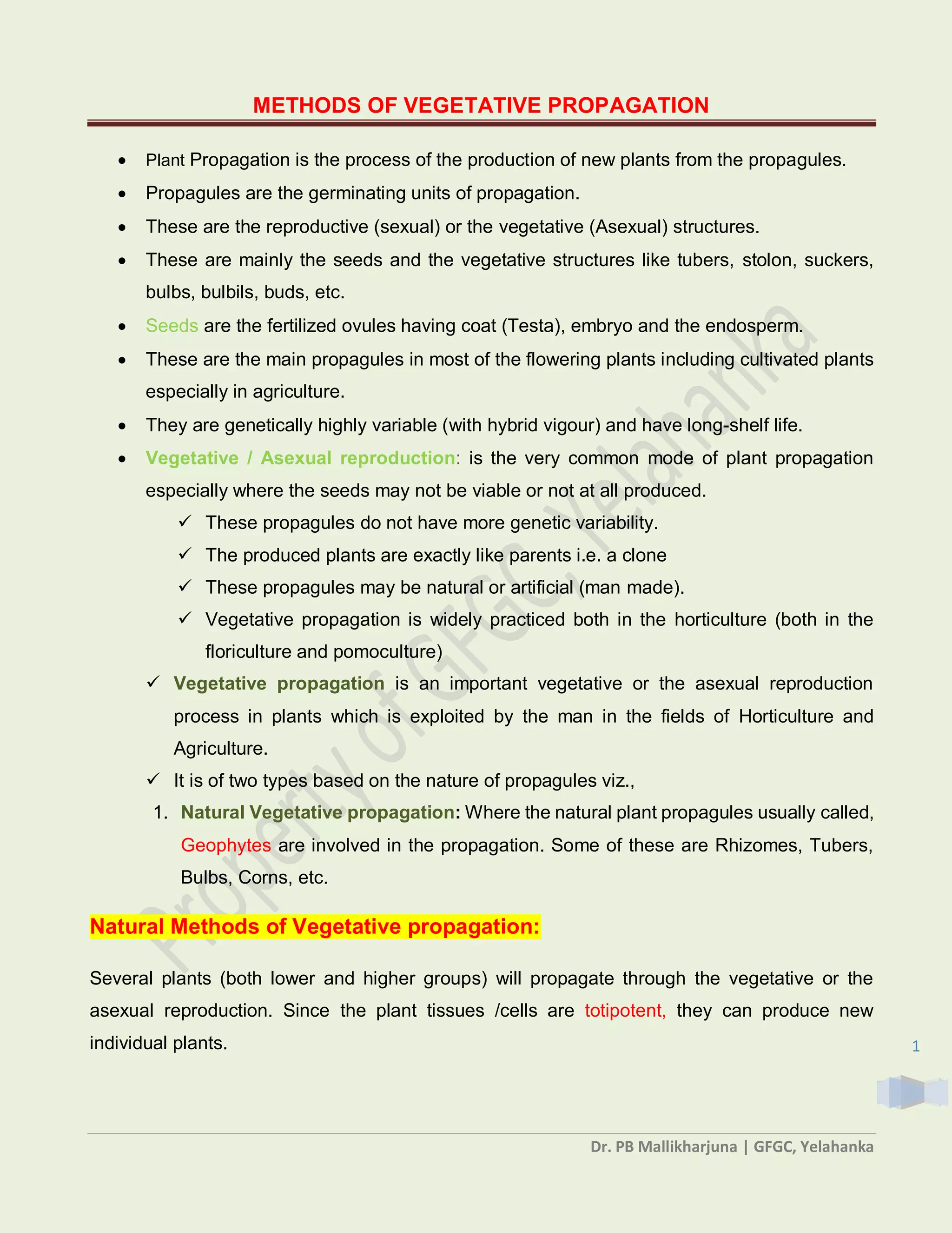 Methods of Vegetative Propagation | PDF