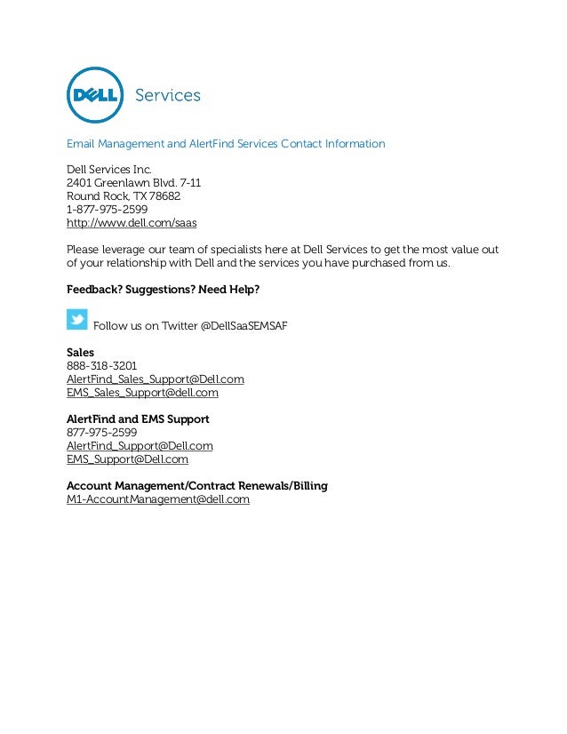 Dell Email Management and AlertFind Services contact information