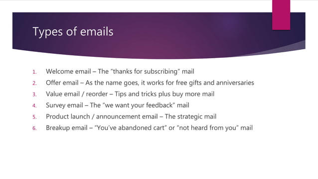 6 types of email marketing | PPTX | Email | Internet