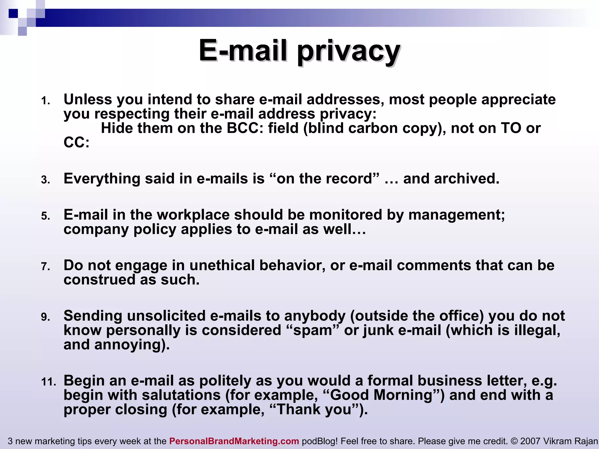 E Mail Netiquette | PPT | Email | Internet