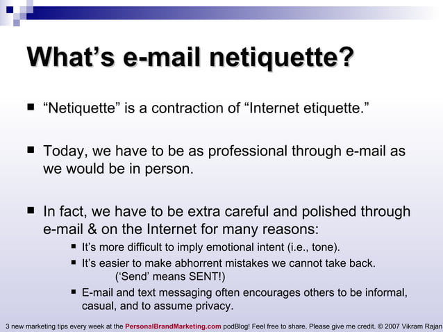 E Mail Netiquette | PPT | Email | Internet