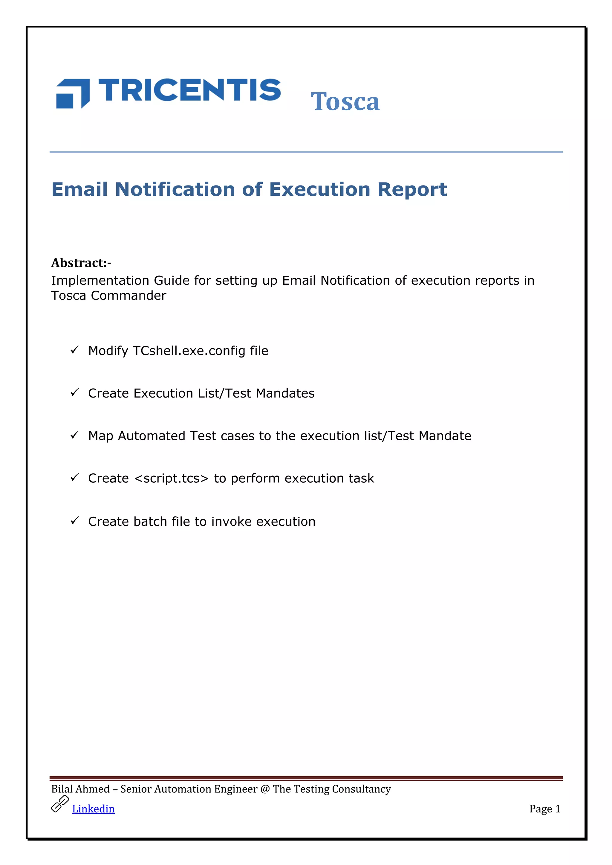 Tricentis Tosca - Email Notification of Execution Reports | PDF