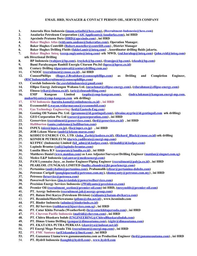Email HRD Perusahaan Oil and Gas | DOC