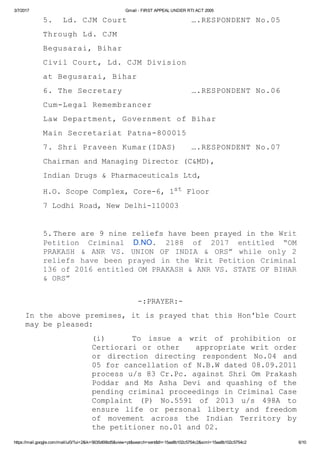 First appeal under RTI Act 2005 against Registrar (J-I) Supreme Court ...