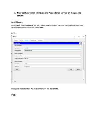 Email server configuration on cisco packet tracer | PDF