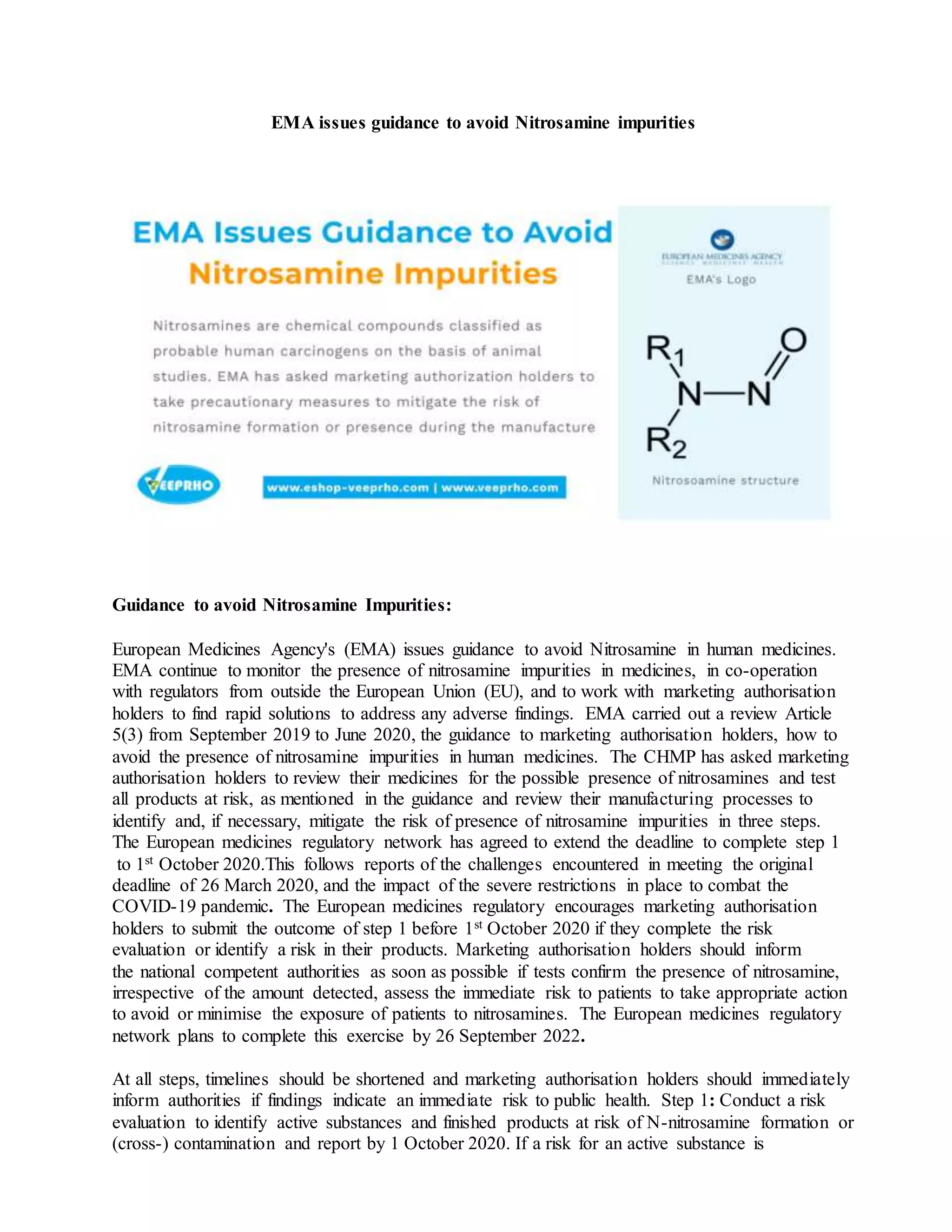 Ema issues guidance on nitrosamine impurities | DOCX