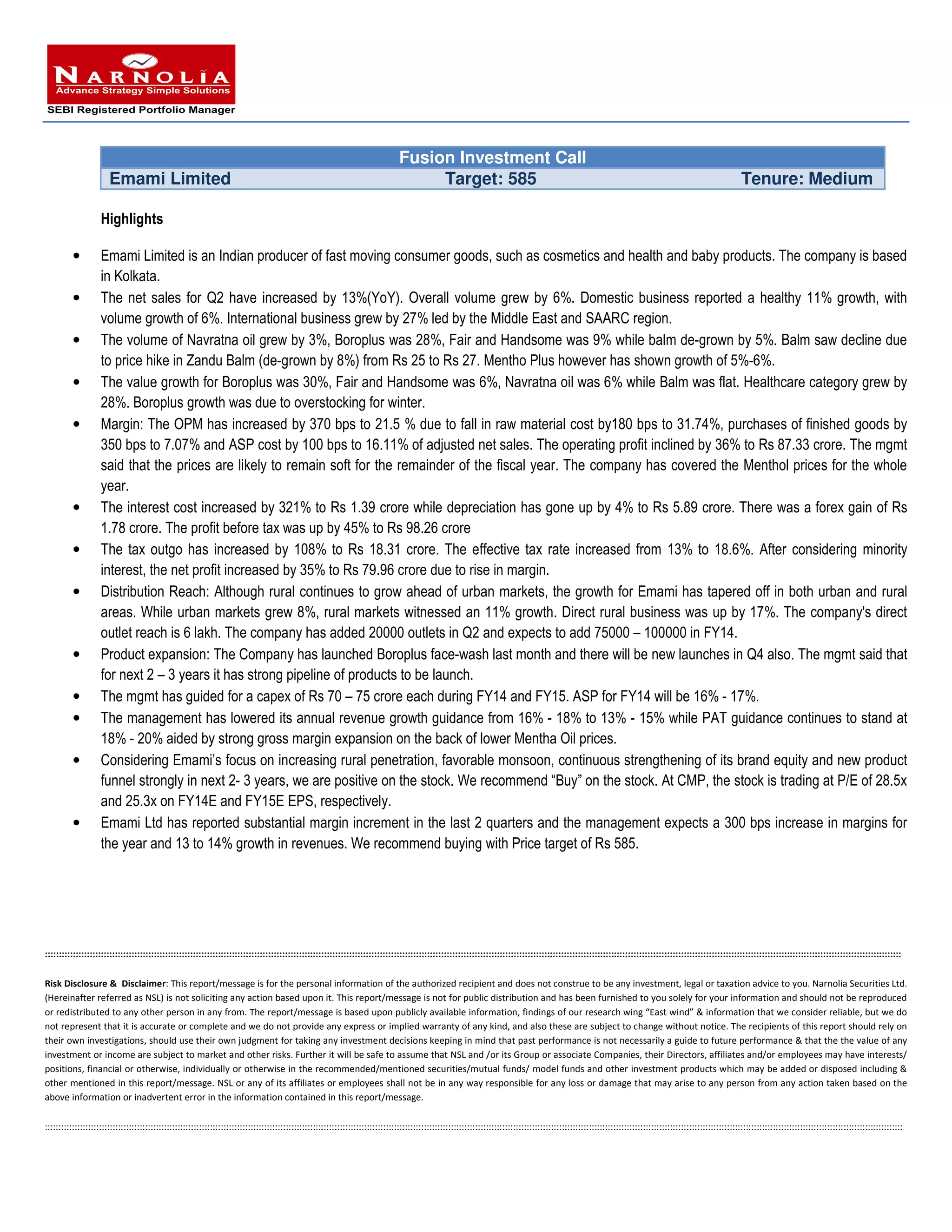 Narnolia Securities Limited Recommended Buy Stock of Emami Limited | PDF