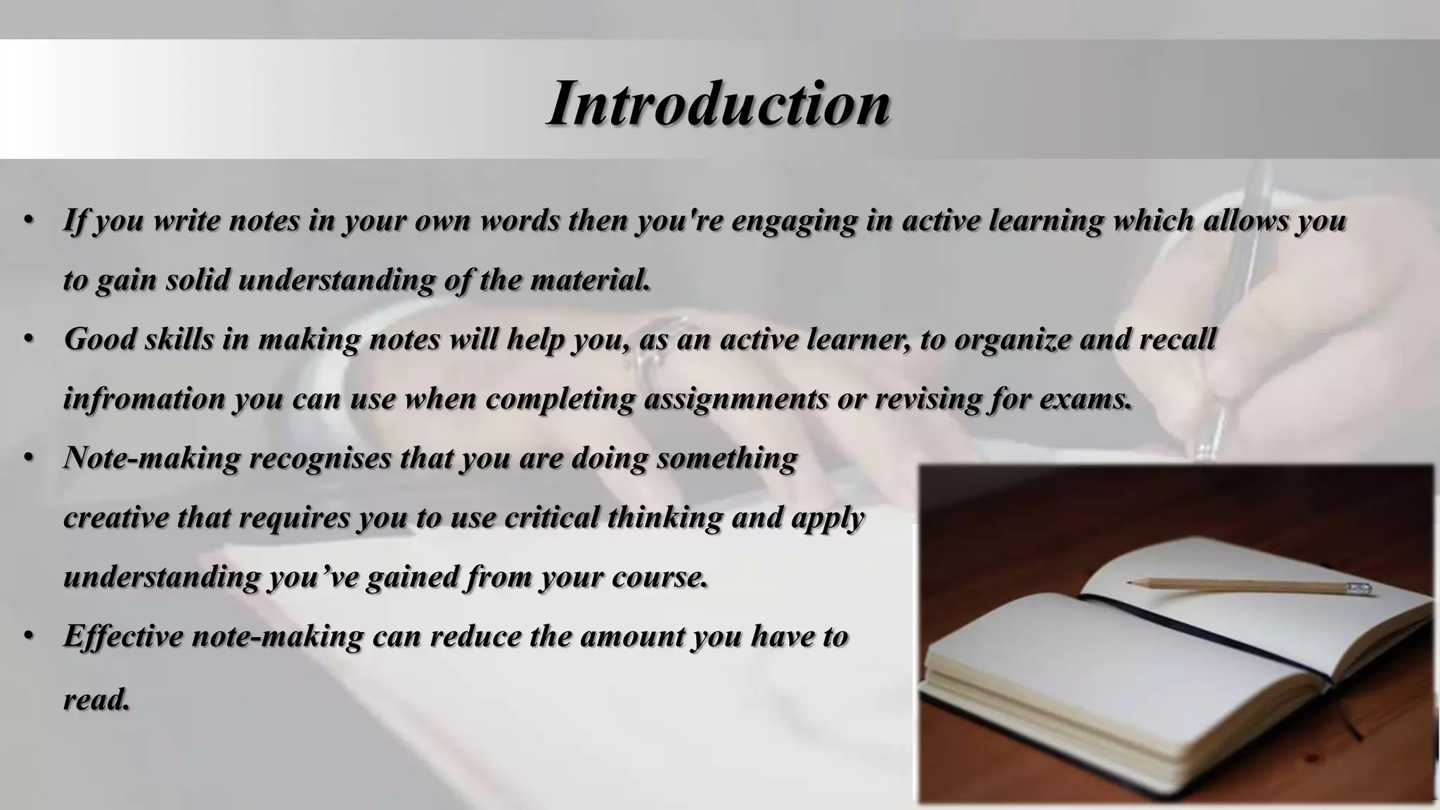 Making notes (short presentation) | PPTX