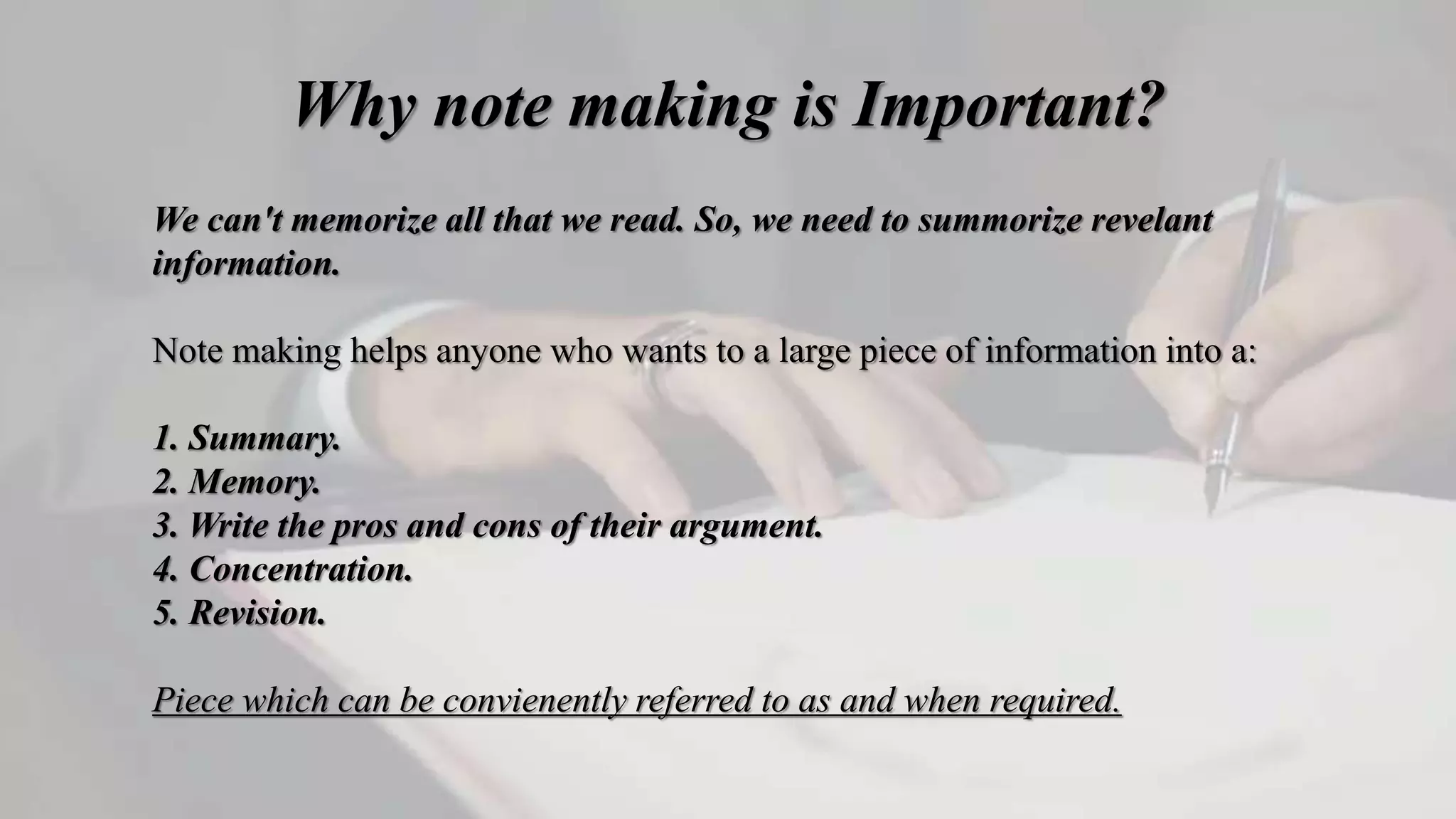 Making notes (short presentation) | PPTX