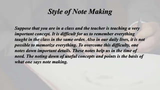 Making notes (short presentation) | PPTX | Homework and Study | Education