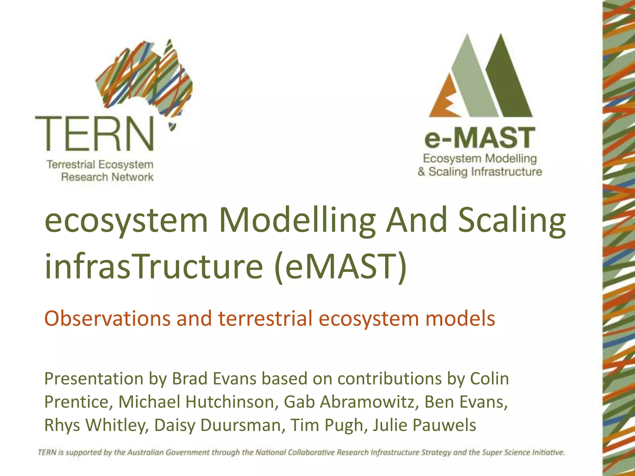 TERN eMAST : Observations and terrestrial ecosystem models ...