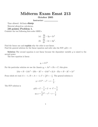 Emat 213 midterm 1 fall 2005 | PDF | Physics | Science